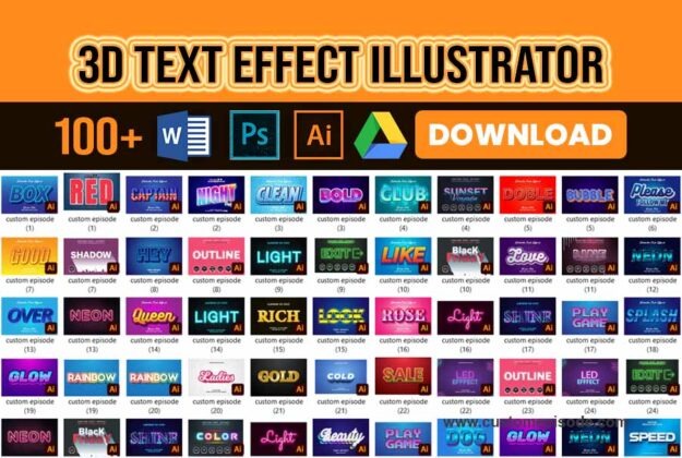 New 3D Text Effect Illustrator Free Download - CUSTOM EPISODE