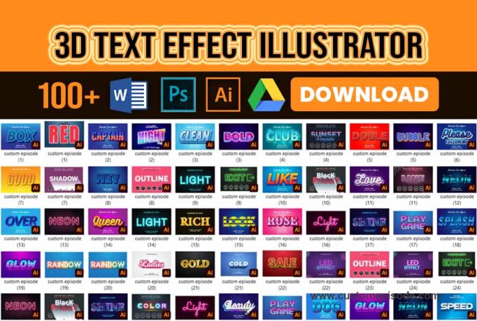 New 3D Text Effect Illustrator Free Download - CUSTOM EPISODE