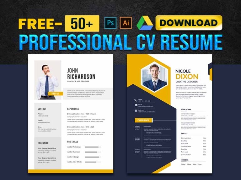 50+ Professional Cv Resume Design PSD Templates Free Download - CUSTOM ...