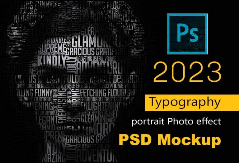 Typography portrait Photo effect PSD Mockup Free Download. - CUSTOM EPISODE