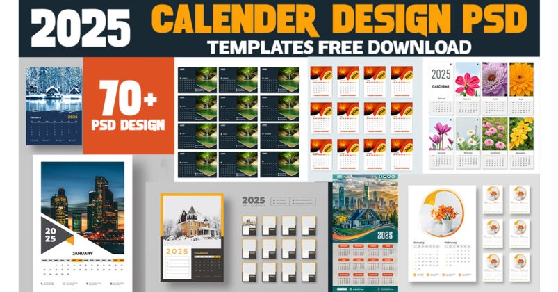 2025 Calendar Design Photoshop PSD templates Bundle Free Download ...