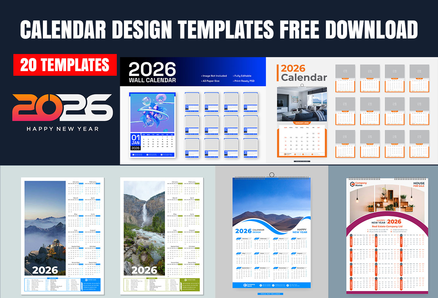 2026 Calendar Design Templates Free Download – 20 Stylish & Printable ...
